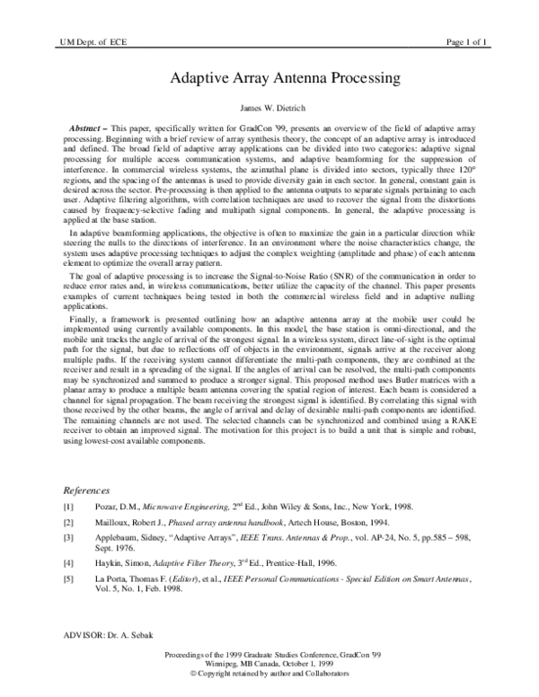 Pdf Adaptive Array Antenna Processing 2735