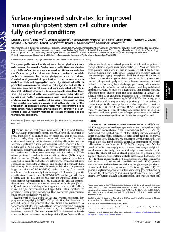 (PDF) Surface-engineered substrates for improved human pluripotent stem ...