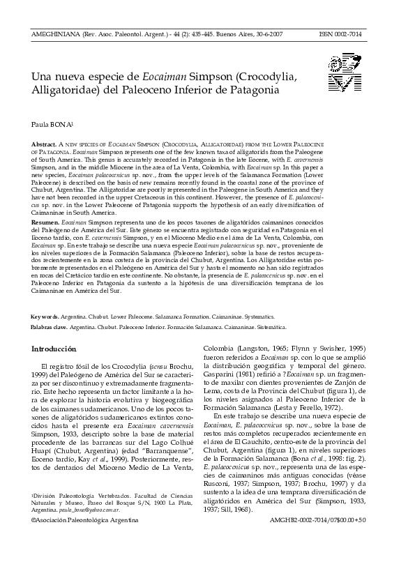 (PDF) Una nueva especie de Eocaiman Simpson (Crocodylia, Alligatoridae ...