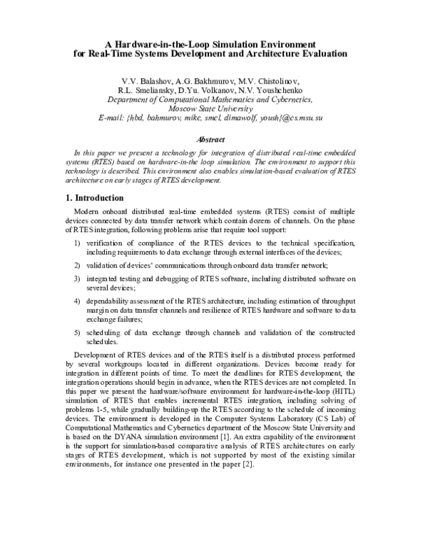 (PDF) A hardware-in-the-loop simulation environment for real-time systems development and ...