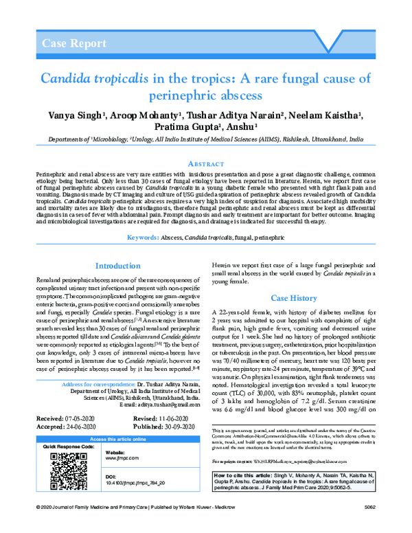 (PDF) Candida tropicalis in the tropics: A rare fungal cause of ...
