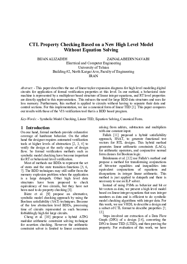 (PDF) CTL Property Checking Based on a New High Level Model Without Equation Solving