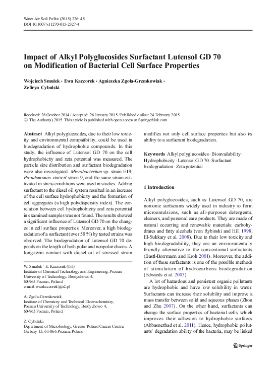 (PDF) Impact of Alkyl Polyglucosides Surfactant Lutensol GD 70 on ...