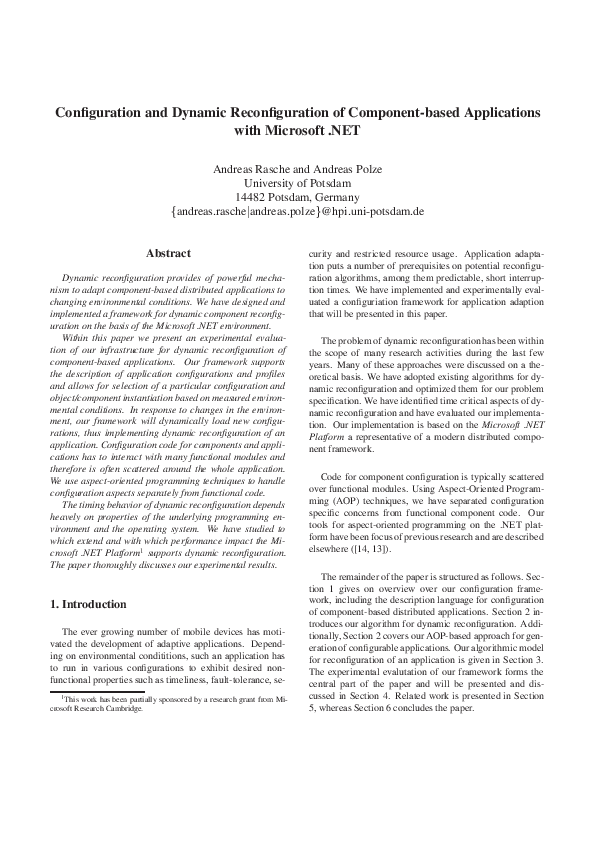 (PDF) Configuration and dynamic reconfiguration of components using the coordination paradigm