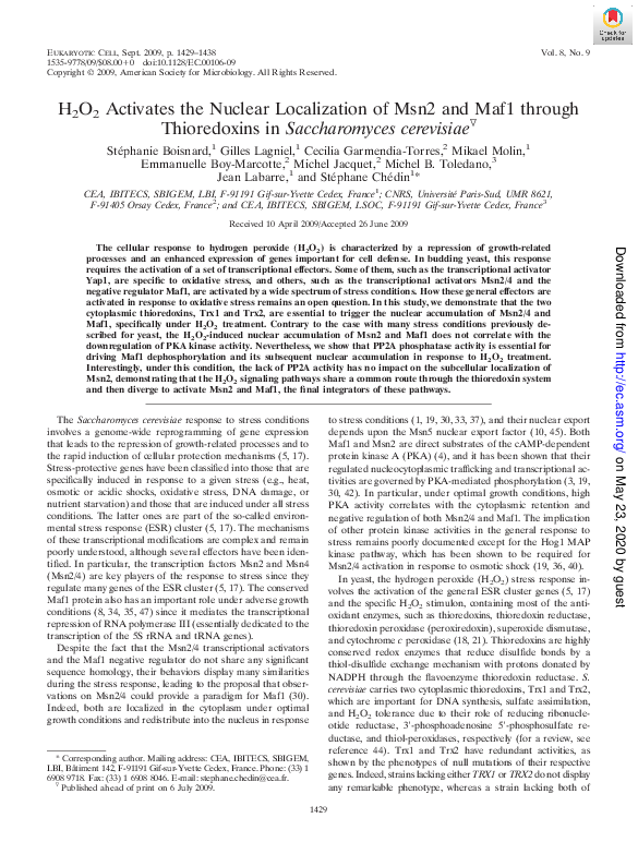 (PDF) H2O2 Activates the Nuclear Localization of Msn2 and Maf1 through ...