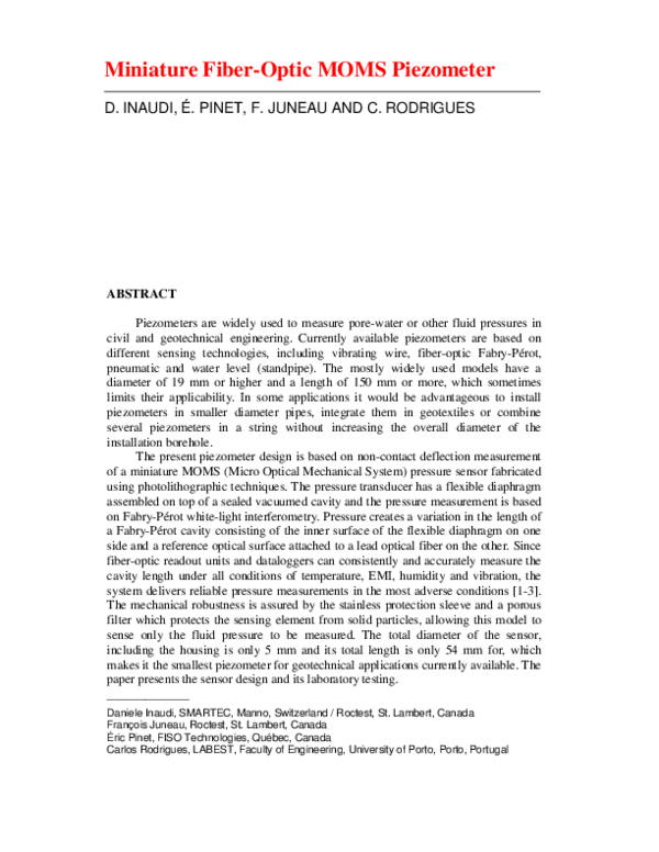 (PDF) Miniature Fiber-Optic MOMS piezometer