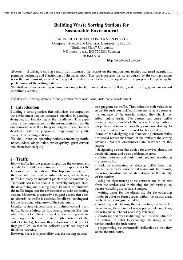 (PDF) Building Waste Sorting Stations for Sustainable Environment