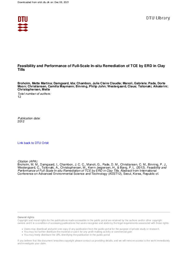 Feasibility and Performance of Full-Scale In-situ Remediation of TCE by ...