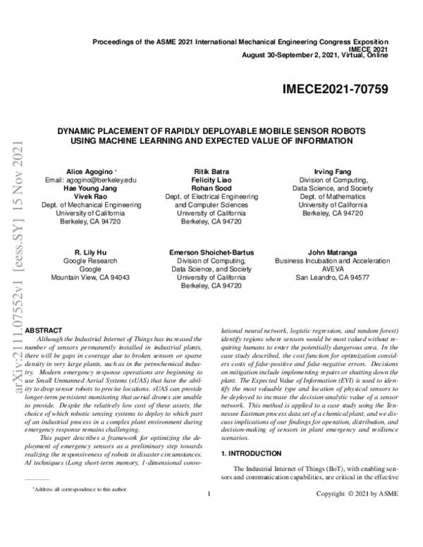 Pdf Dynamic Placement Of Rapidly Deployable Mobile Sensor Robots