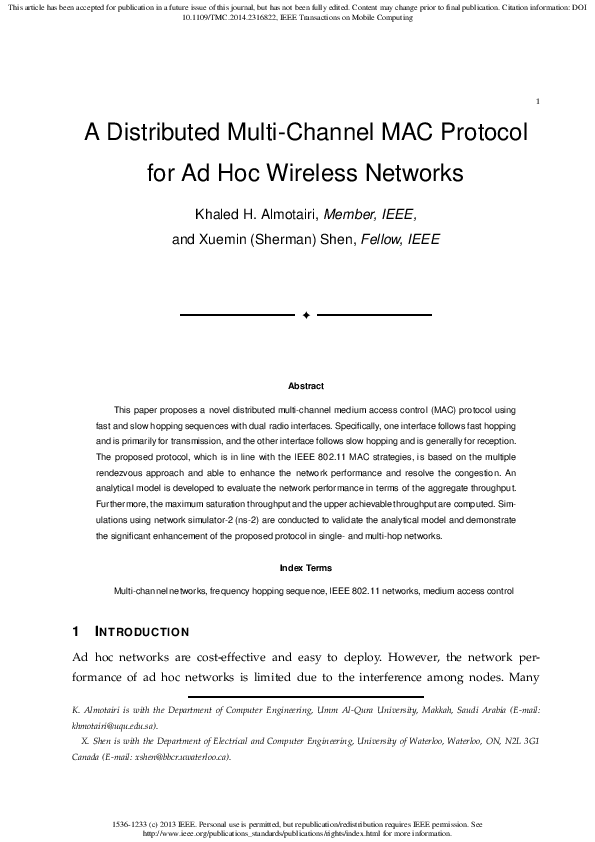 (PDF) A Distributed Multi-Channel MAC Protocol for Ad Hoc Wireless Networks