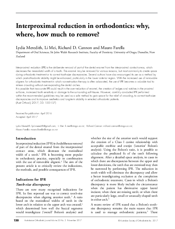 (PDF) Interproximal reduction in orthodontics: why, where, how much to ...