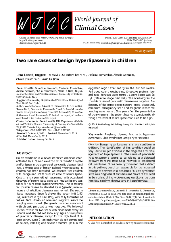 (PDF) Two rare cases of benign hyperlipasemia in children | R ...