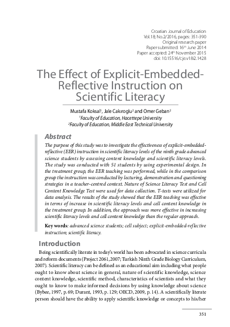 (PDF) The effect of explicit embedded reflective instruction on nature ...
