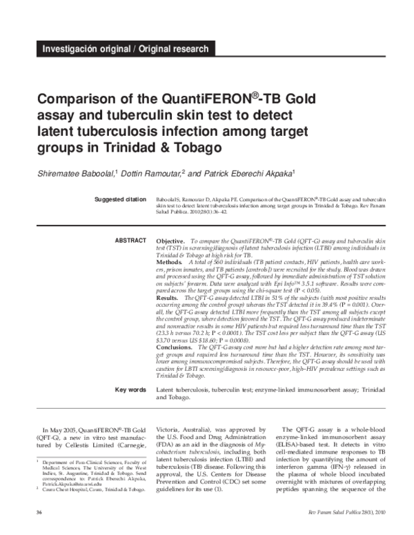 (PDF) Comparison of the QuantiFERON®-TB Gold assay and tuberculin skin ...