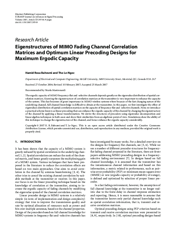 (PDF) Eigenstructures of MIMO Fading Channel Correlation Matrices and ...