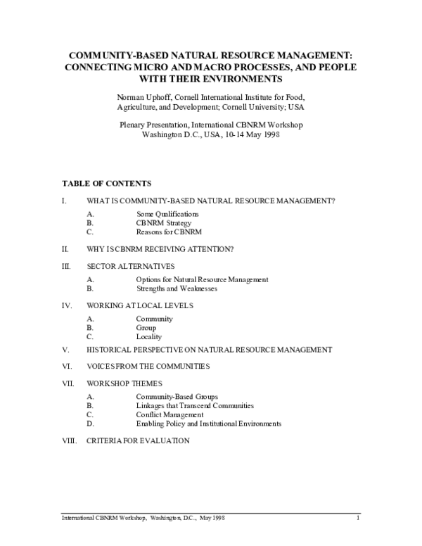 (PDF) Community-Based Natural Resource Management (CBNRM) and Reducing ...