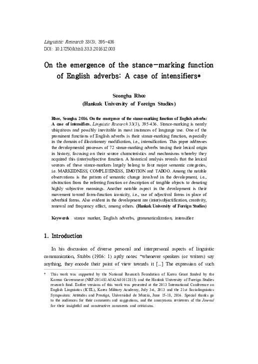 (PDF) On the emergence of the stance-marking function of English ...