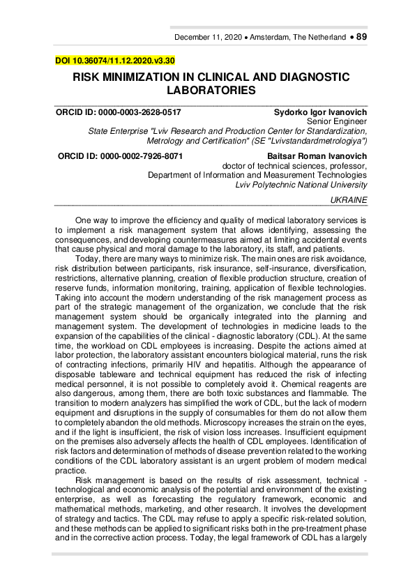(PDF) Risk Minimization in Clinical and Diagnostic Laboratories