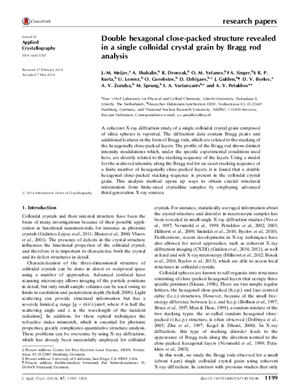 (PDF) Double hexagonal close-packed structure revealed in a single colloidal crystal grain by ...