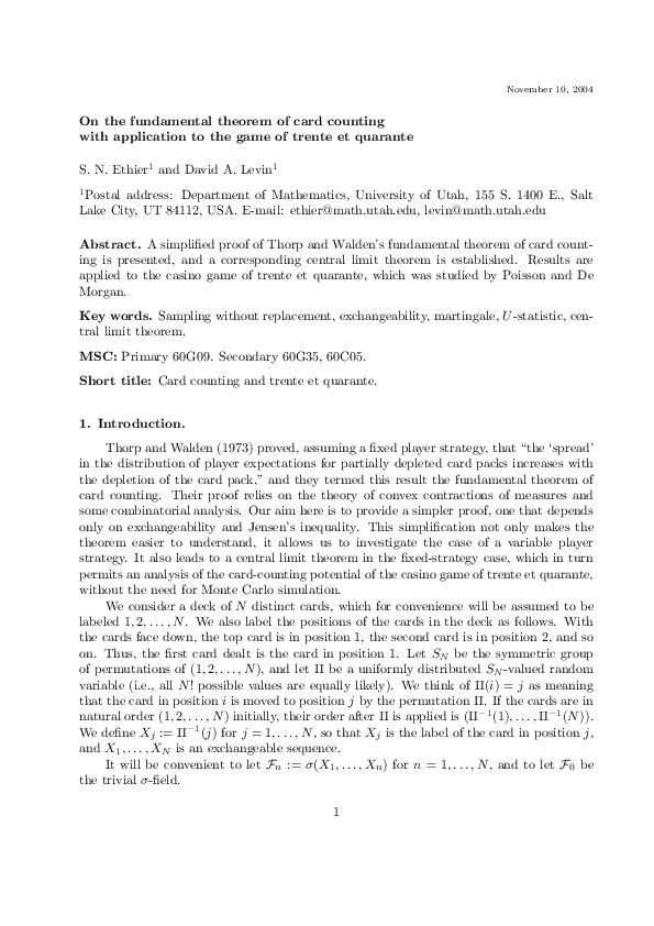 (PDF) On the fundamental theorem of card counting, with application to ...