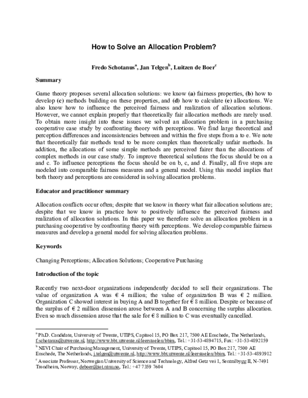 (PDF) How to Solve an Allocation Problem?