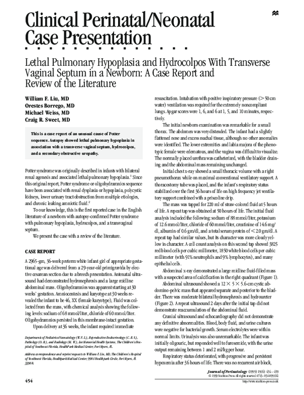 (PDF) Lethal Pulmonary Hypoplasia and Hydrocolpos With Transverse ...