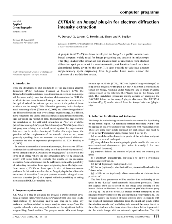 (PDF) EXTRAX : an ImageJ plug-in for electron diffraction intensity ...