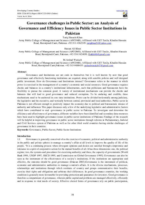 (PDF) Governance challenges in Public Sector: an Analysis of Governance ...