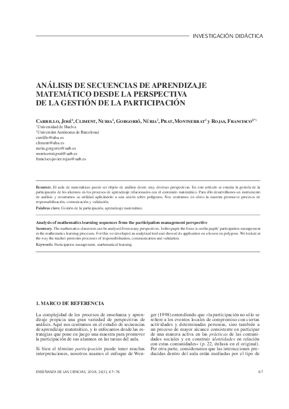 (PDF) An lisis de secuencias de aprendizaje matem tico desde la perspectiva