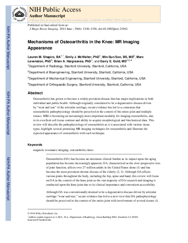 (PDF) Mechanisms of osteoarthritis in the knee: MR imaging appearance