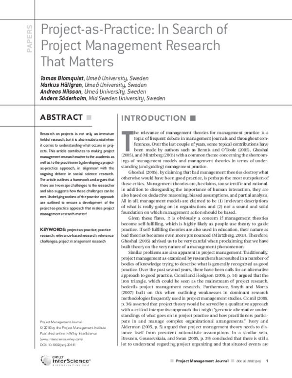 (PDF) Project-as-practice: In search of project management research ...