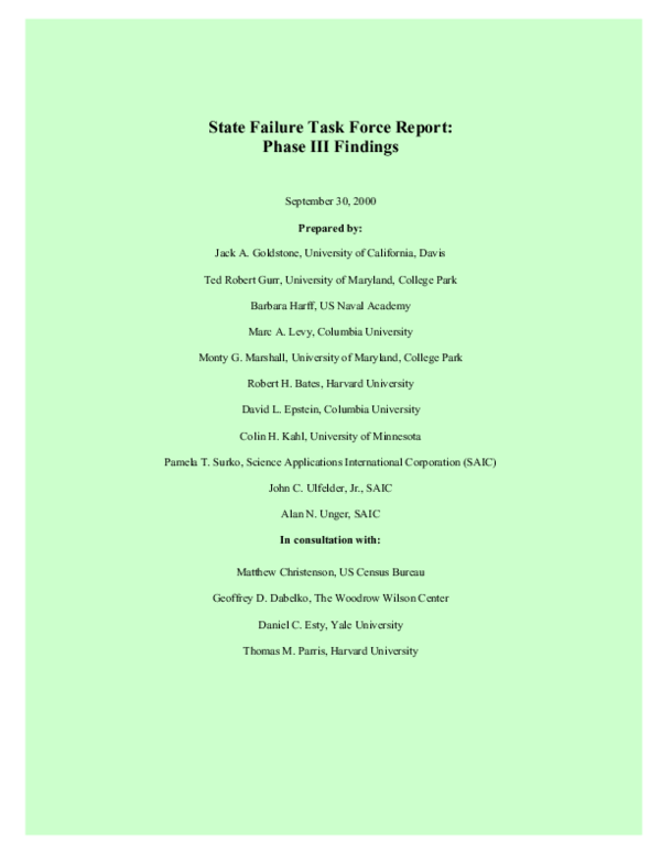 (PDF) State failure task force report: Phase II findings