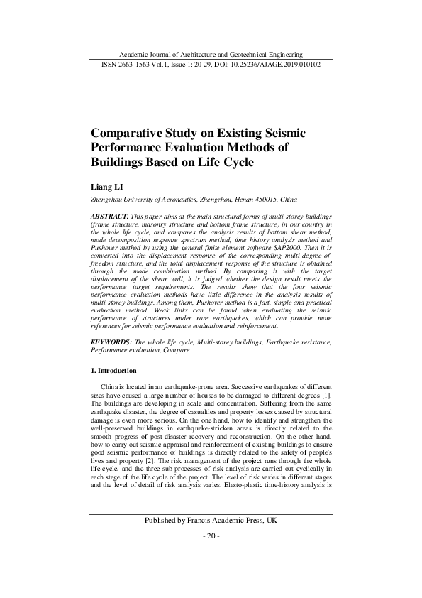 Pdf Evaluation Of The Seismic Performance Of Existing Rc Buildings I