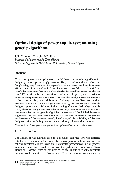 (PDF) Optimal design of power supply systems using genetic algorithms