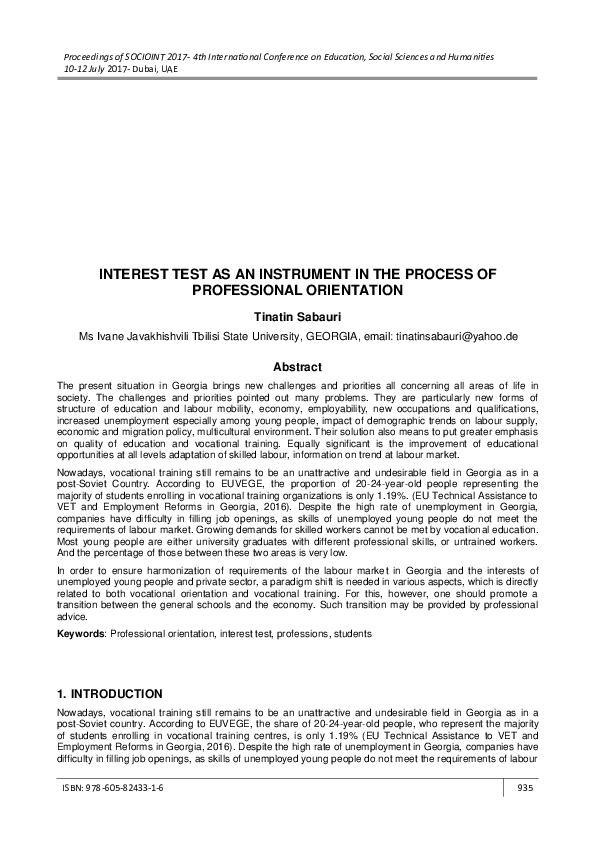 (PDF) Interest Test as an Instrument in the Process of Professional ...