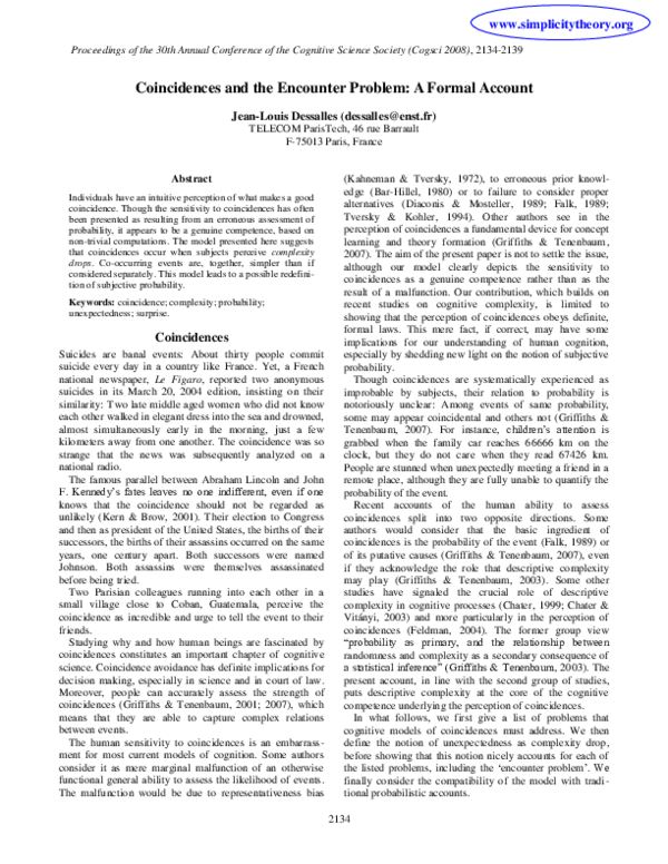 (PDF) Coincidences and the encounter problem: A formal account