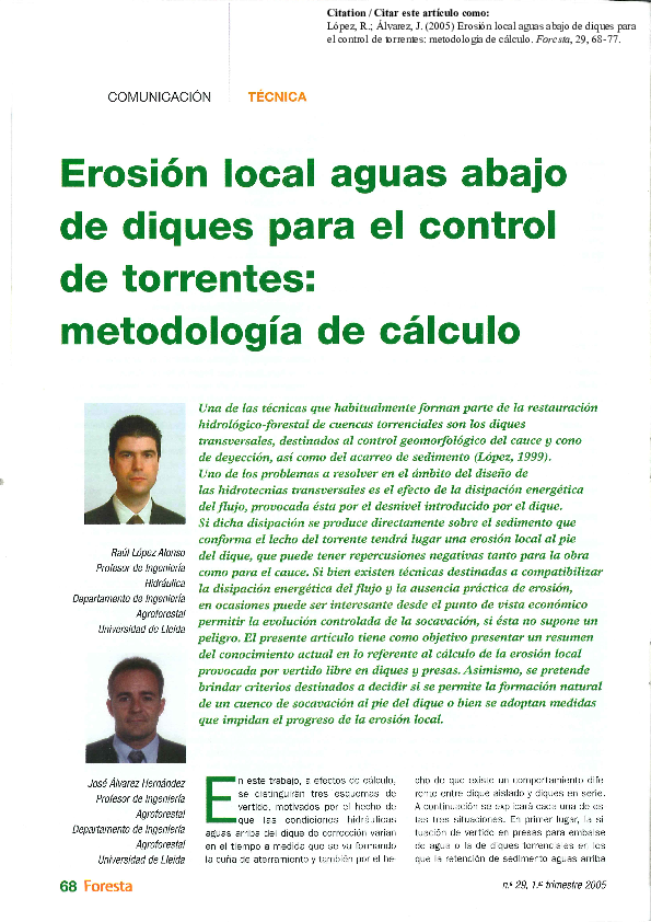 (PDF) Erosión local aguas abajo de diques para el control de torrentes ...