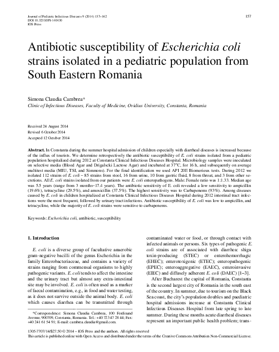 (PDF) Antibiotic Susceptibility of Escherichia coli Strains Isolated in Community Acquired ...