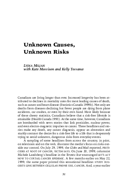 (PDF) Unknown Causes, Unknown Risks