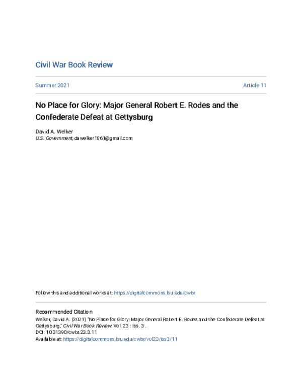 (PDF) No Place for Glory: Major General Robert E. Rodes and the ...