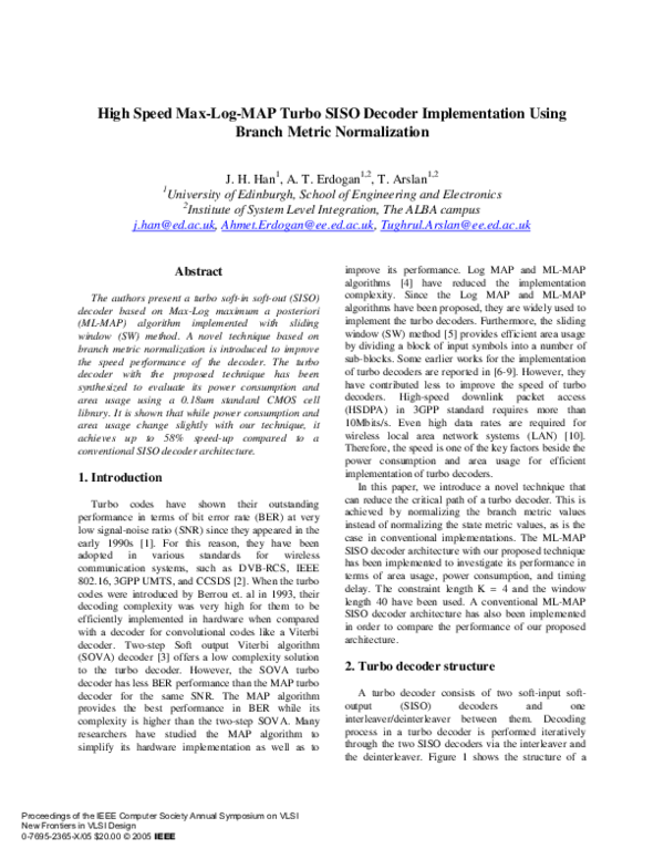 (PDF) High Speed Max-Log-MAP Turbo SISO Decoder Implementation Using Branch Metric Normalization