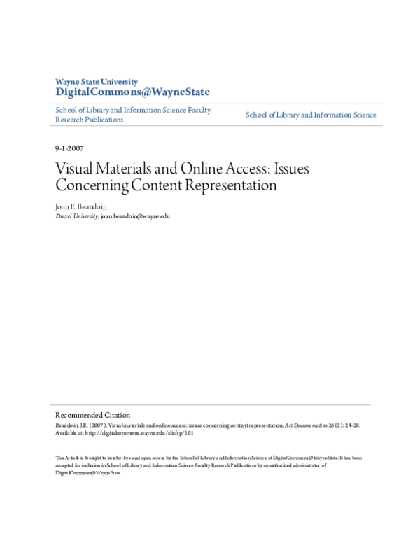 (PDF) Visual Materials and Online Access: Issues Concerning Content ...