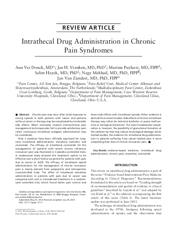 (PDF) Intrathecal Drug Administration in Chronic Pain Syndromes