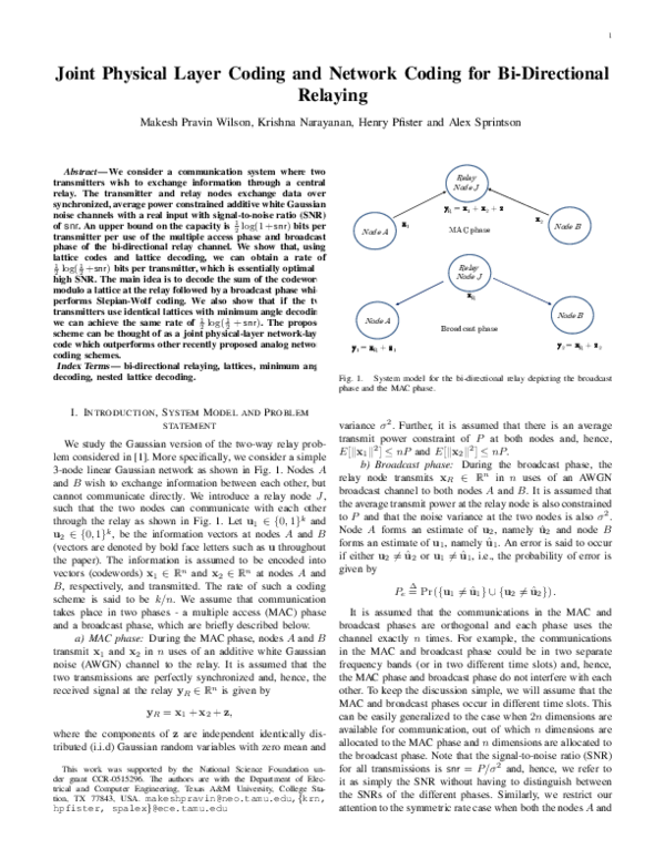 Pdf Joint Physical Layer Coding And Network Coding For Bidirectional 9272