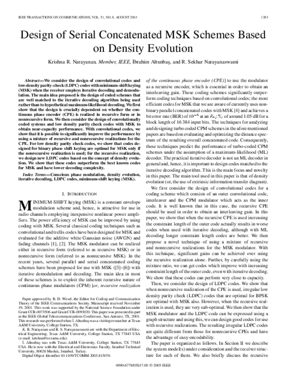 (PDF) Optimizing MSK Codes via Density Evolution