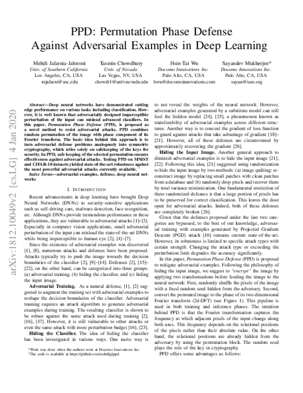 (PDF) PPD: Permutation Phase Defense Against Adversarial Examples in ...