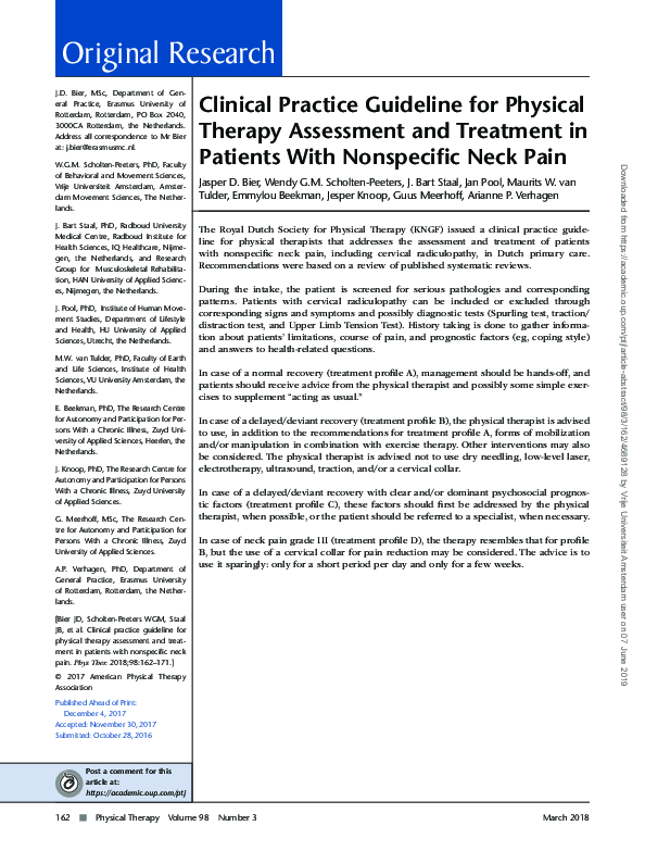 (PDF) Clinical Practice Guideline for Physical Therapist Management of ...