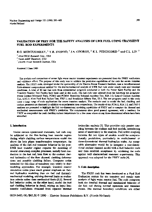(PDF) Validation of frey for the safety analysis of LWR fuel using ...