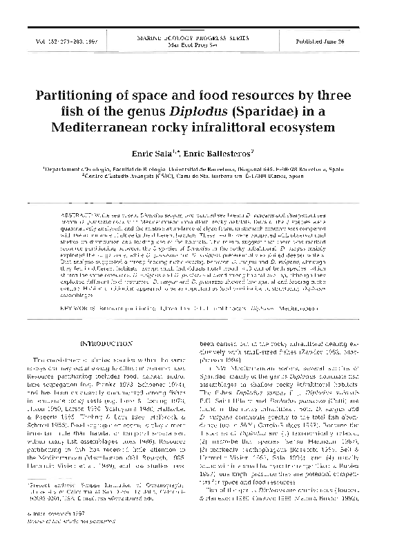 (PDF) Partitioning of space and food resources by three fish of the ...