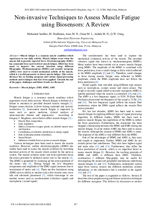 (PDF) Non-invasive techniques to assess muscle fatigue using biosensors: A review